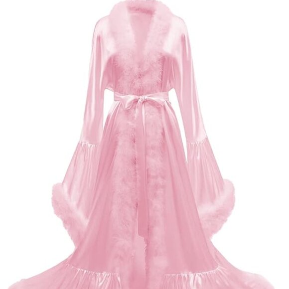 yexinbridal | Intimates & Sleepwear | Extravagant Pink Satin Feather ...